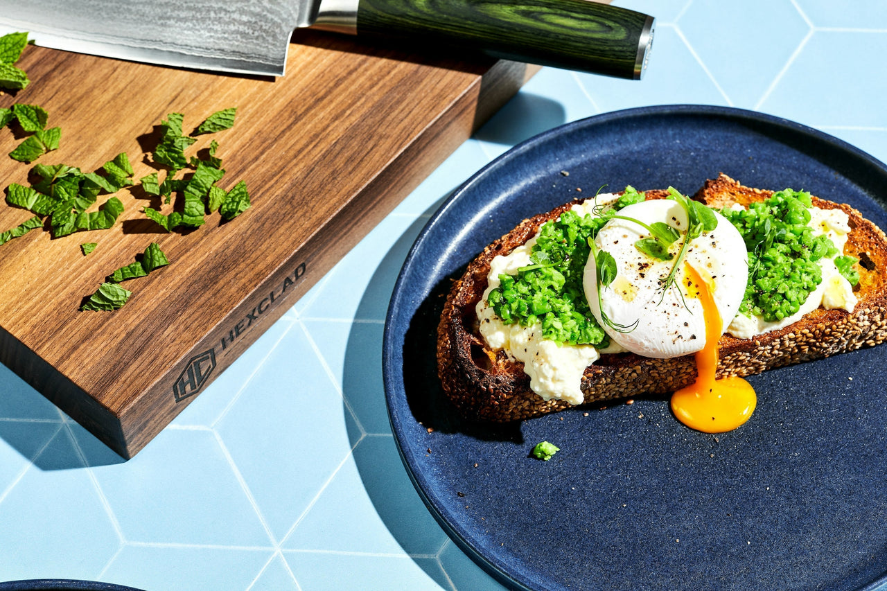 mint peas and ricotta toasts with poached eggs